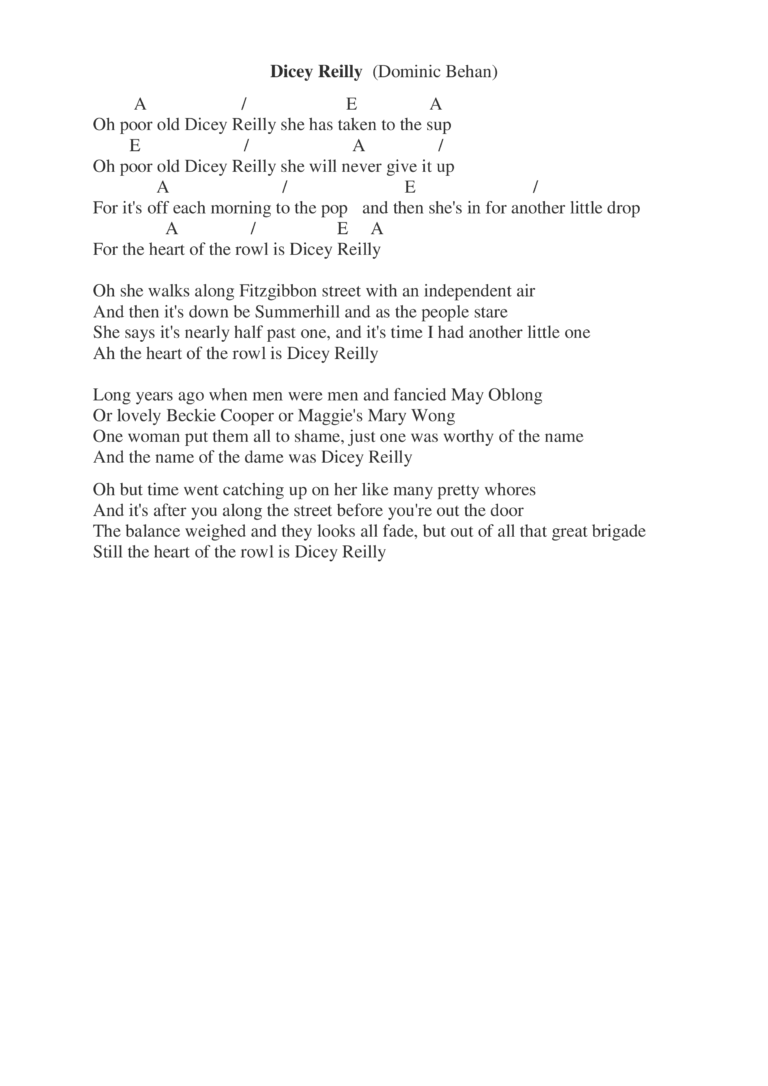 Dicey Reilly lyrics chords – getcrackingguitar