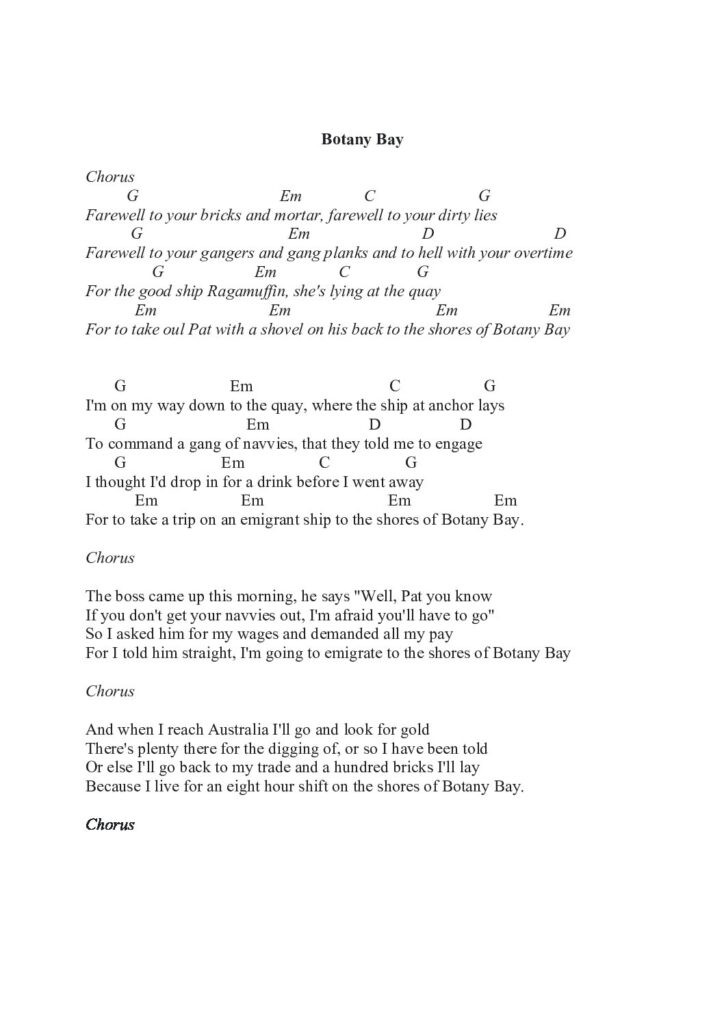 The Shores of Botany Bay lyrics chords – getcrackingguitar